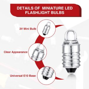 Honoson 10 Pieces E10 LED Bulbs 3 Volt Miniature Flashlight Bulbs E10 Replacement Bulbs Mini Lamps Cool White