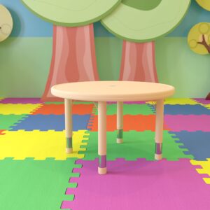 bizchair 33" round natural plastic height adjustable activity table - school table for 4