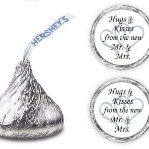 324 Hugs and Kisses from The New Mr. & Mrs. with Interlocking Hearts Wedding Stickers, Chocolate Drops Labels for Bridal Shower Engagement Party Decorations, Favors Decor for Kiss (Silver)