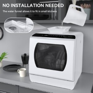 Hermitlux Countertop Dishwasher, 5 Washing Programs Portable Dishwasher With 5-Liter Built-in Water Tank For Glass Door