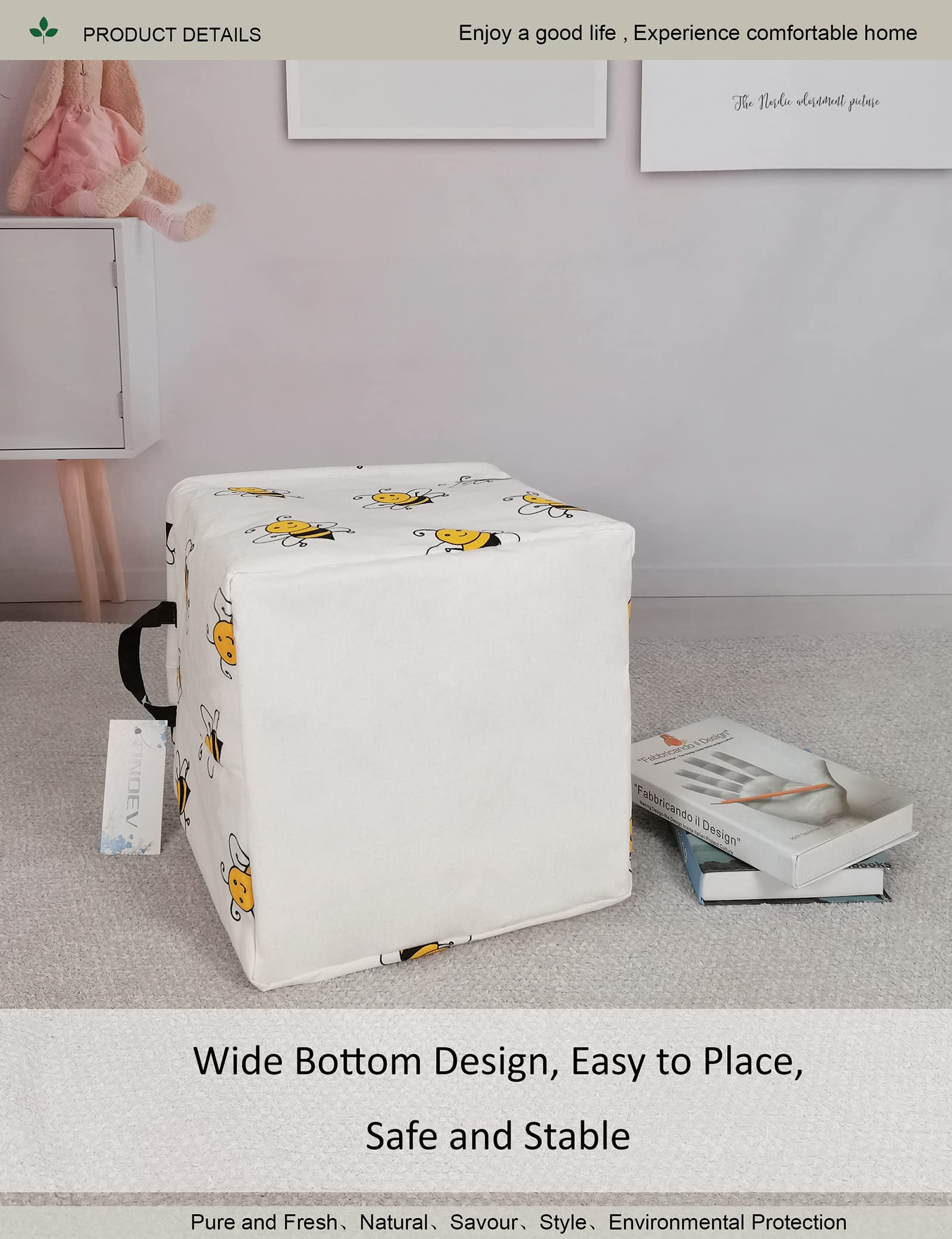 ONOEV Square Fabric storage box, decorative basket and finishing basket with handle are used for the storage of clothes, books and sundries (Black Vertical Arrow)