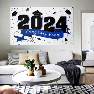 LASKYER 2024 Congrats Grad Graduation Party Decorations - Class of 2024 Large Hanging Photoprop Backdrop Banner,2024 Gard Sign Decorations - Blue.