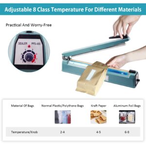 16 inch 400mm Impulse Sealer, Manual Bag Sealer Heat Sealer, Adjustable Timer Electric Heat Seal Bag Sealer Sealing Machine with 2 Free Replacement Kit Tabletop Impulse Sealer, Blue