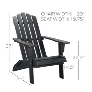 PolyTEAK Folding Adirondack Chair, Premium Weather Resistant Poly Lumber, Outdoor Patio Furniture, Up to 300 lbs, Plastic Adirondack Chairs for Patio Garden Fire Pit, Classic Collection - Black