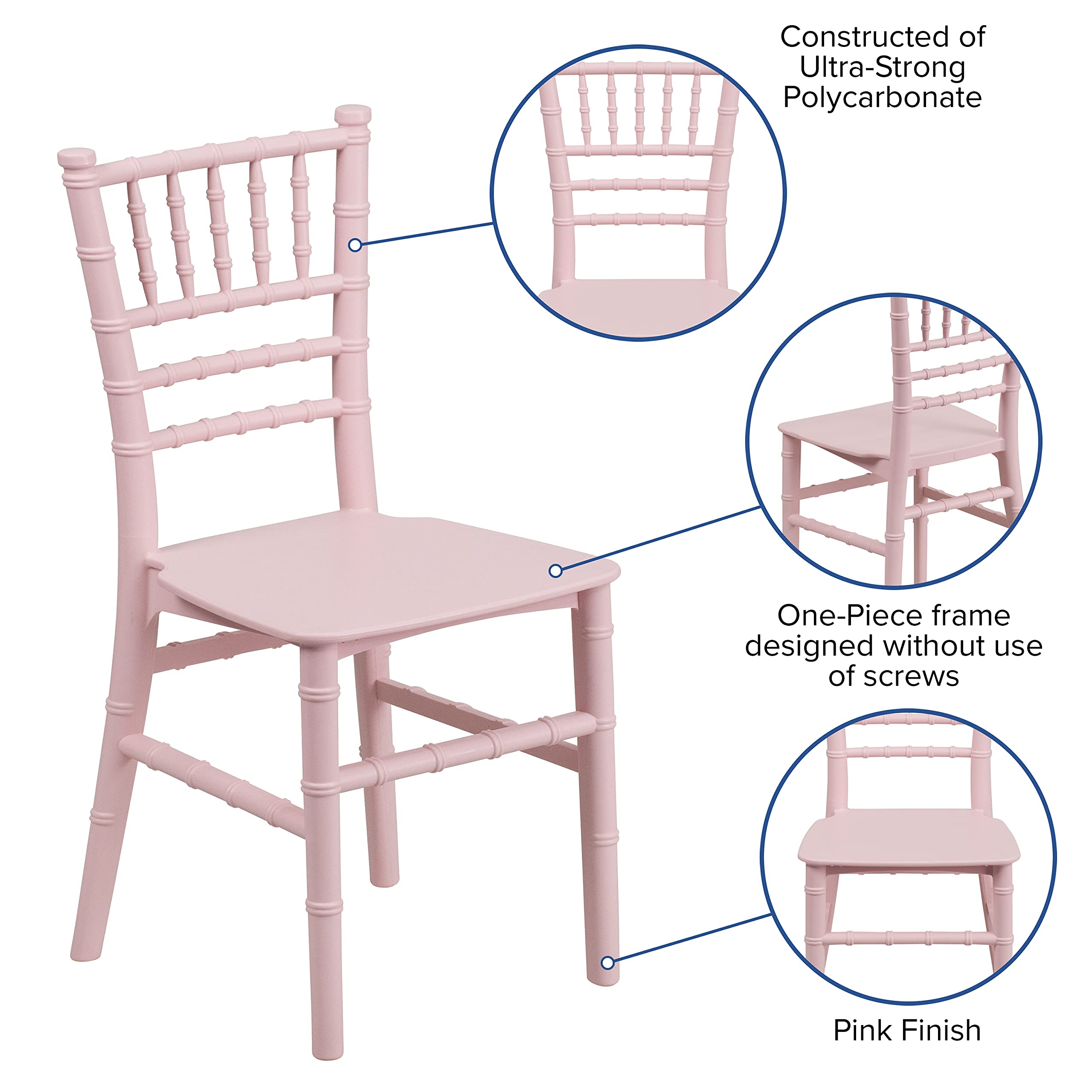 BizChair Child’s Pink Resin Party and Event Chiavari Chair for Commercial & Residential Use