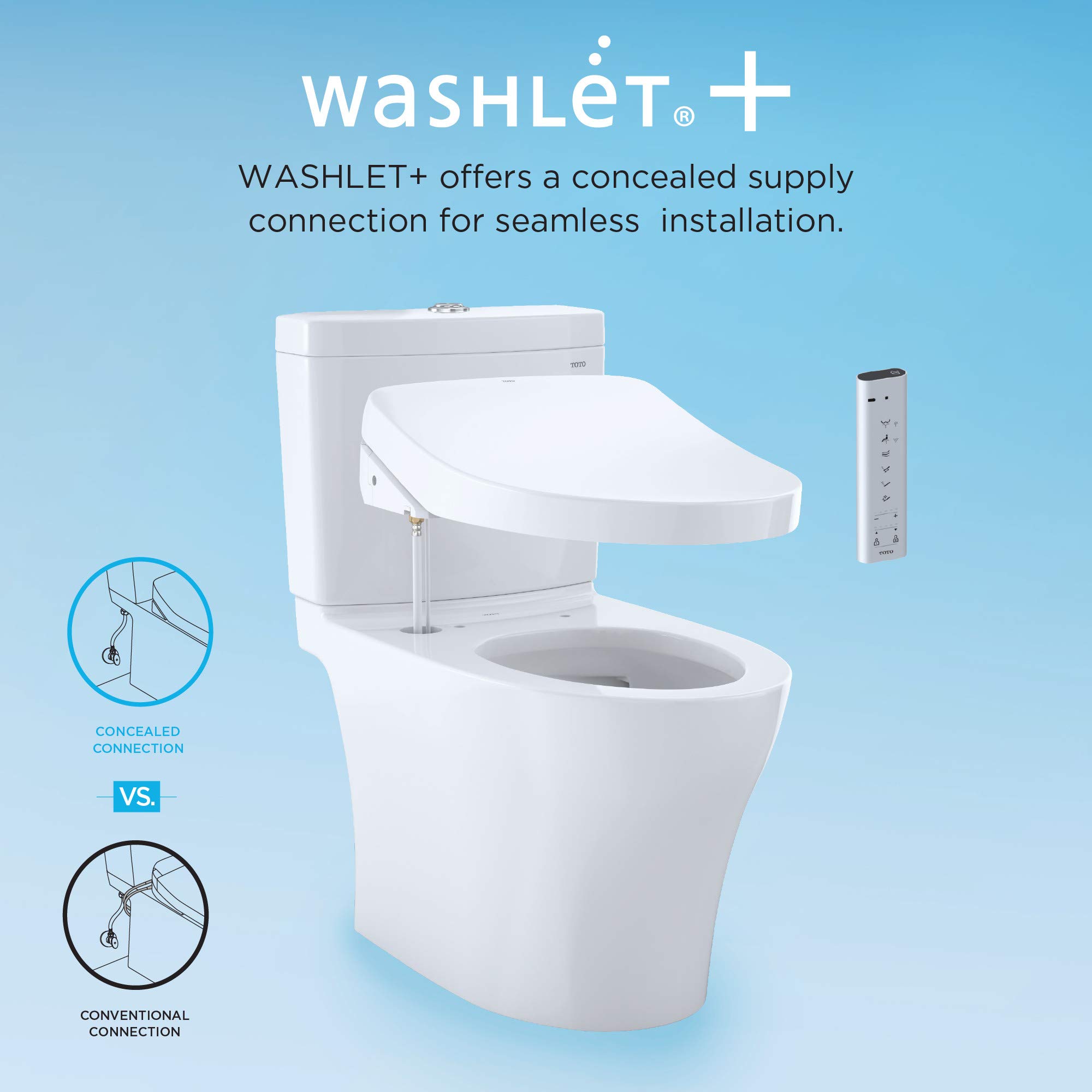 TOTO WASHLET+ Vespin II Two-Piece Elongated 1.28 GPF Toilet and WASHLET+ C2 Bidet Seat, Cotton White - MW4743074CEFG#01