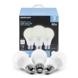 a19 smart white led bulb, 60w, non-dimmable, 3-pack