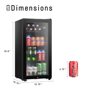 HAILANG 3.2 cu.ft Beverage Refrigerator Cooler, Mini Fridge with Glass Door for Beer Soda or Wine, Perfect for Home,Bar, Office