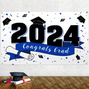 LASKYER 2024 Congrats Grad Graduation Party Decorations - Class of 2024 Large Hanging Photoprop Backdrop Banner,2024 Gard Sign Decorations - Blue.