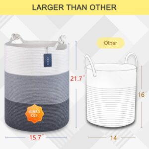 COMSE Laundry Hamper, Extra Large 15.7"x 21.7", Cotton Rope Basket, Portable, White & Light Gray & Dark Gray