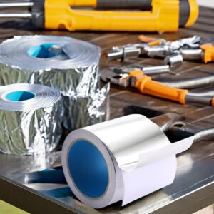 BlueNatHxRPR 4 inch x 65 feet Thickness 4.0 mil/0.1mm Aluminum Foil Tape Aluminum Air Duct Tape Professional Adhesive Aluminum Foil Tape for HVAC Pipe Repairs or More