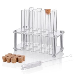 Ackers Transparent Acrylic Test Tube Bottle Small Glass Holder, Built-in Handle, 12 Tube Capacity, 0.87" (22mm) Holes for 25ML Test Tubes(Detachable)