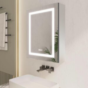 mirplus 20 x 28 inch bathroom medicine cabinet with mirror wall mounted led bathroom mirror cabinet with lights cold white light inductive switch adjustable storage shelves (single door/left hinge)