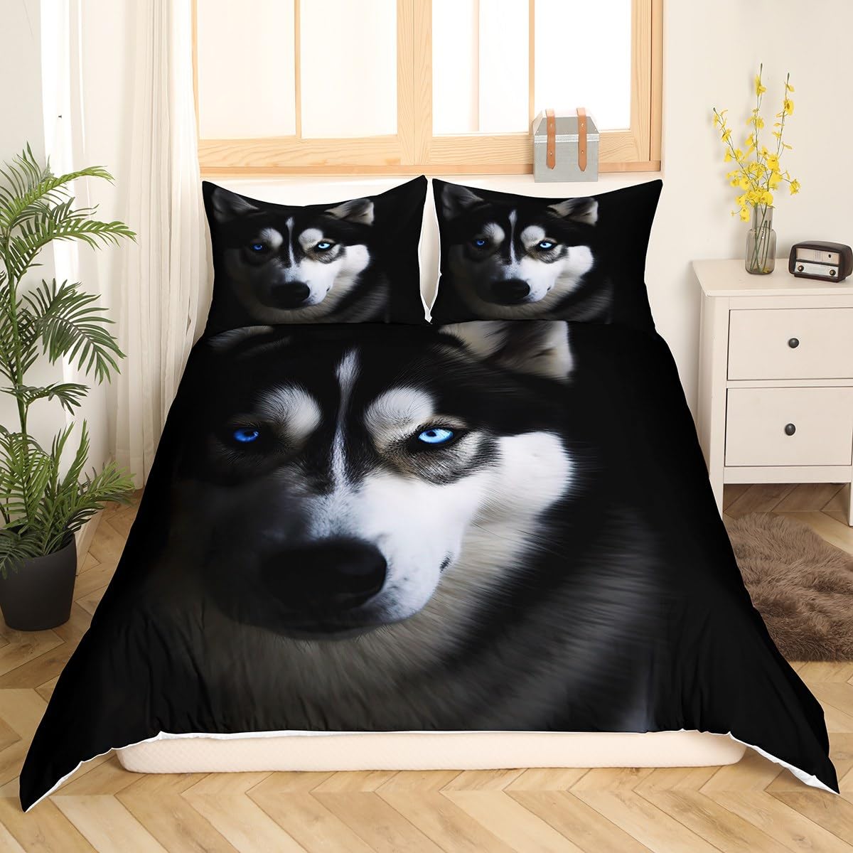 Dog Duvet Cover Cute Pet Dog Bedding Set for Kids Boys Girls Teens 3D Animal Theme Comforter Cover Siberian Husky Breathable Bedspread Cover Room Decor Quilt Cover Queen Size (No Comforter)