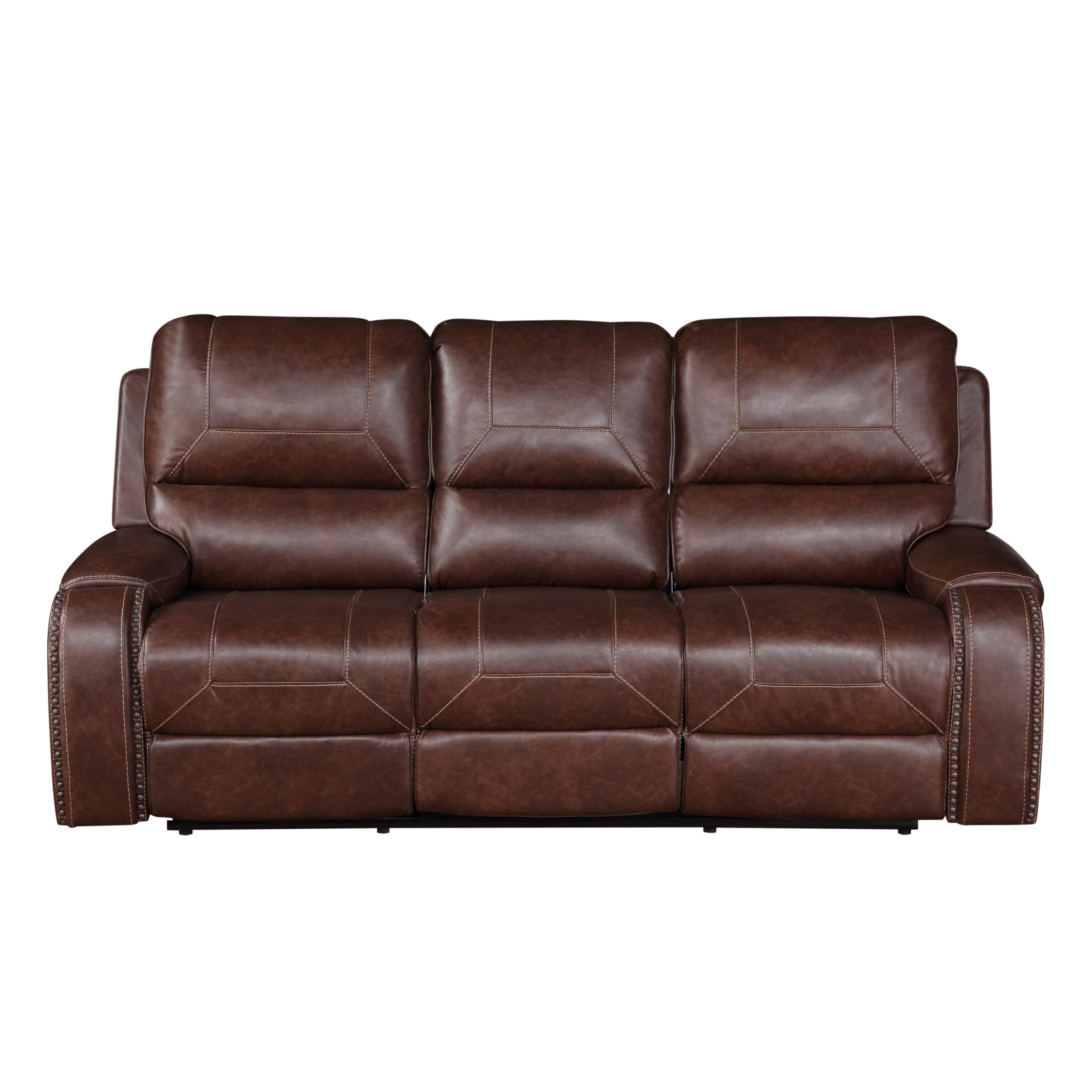 Steve Silver Keily Faux-Leather Manual Motion Recliner Sofas, 2 USB Charging Stations and 2 Electrical Outlets, 2 Cupholders, 86" L x 39" W x 41" H, Brown