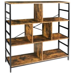 lavievert 3-tier square bookcase, standing bookshelf display cabinet with 7 open storage shelves decor furniture for living room, bedroom, home office - rustic brown