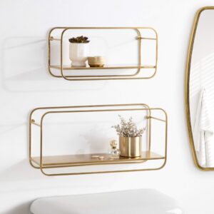 Kate and Laurel Emerline Midcentury Shelf Set, Set of 2, Gold, Decorative Modern Shelves for Storage and Display