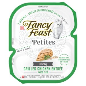 purina fancy feast petites gourmet gravy wet cat food, petites grilled chicken with rice entree - (pack of 12) 2.8 oz. tubs