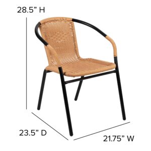 BizChair 2 Pack Beige Rattan Indoor-Outdoor Restaurant Stack Chair