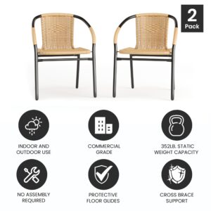 BizChair 2 Pack Beige Rattan Indoor-Outdoor Restaurant Stack Chair