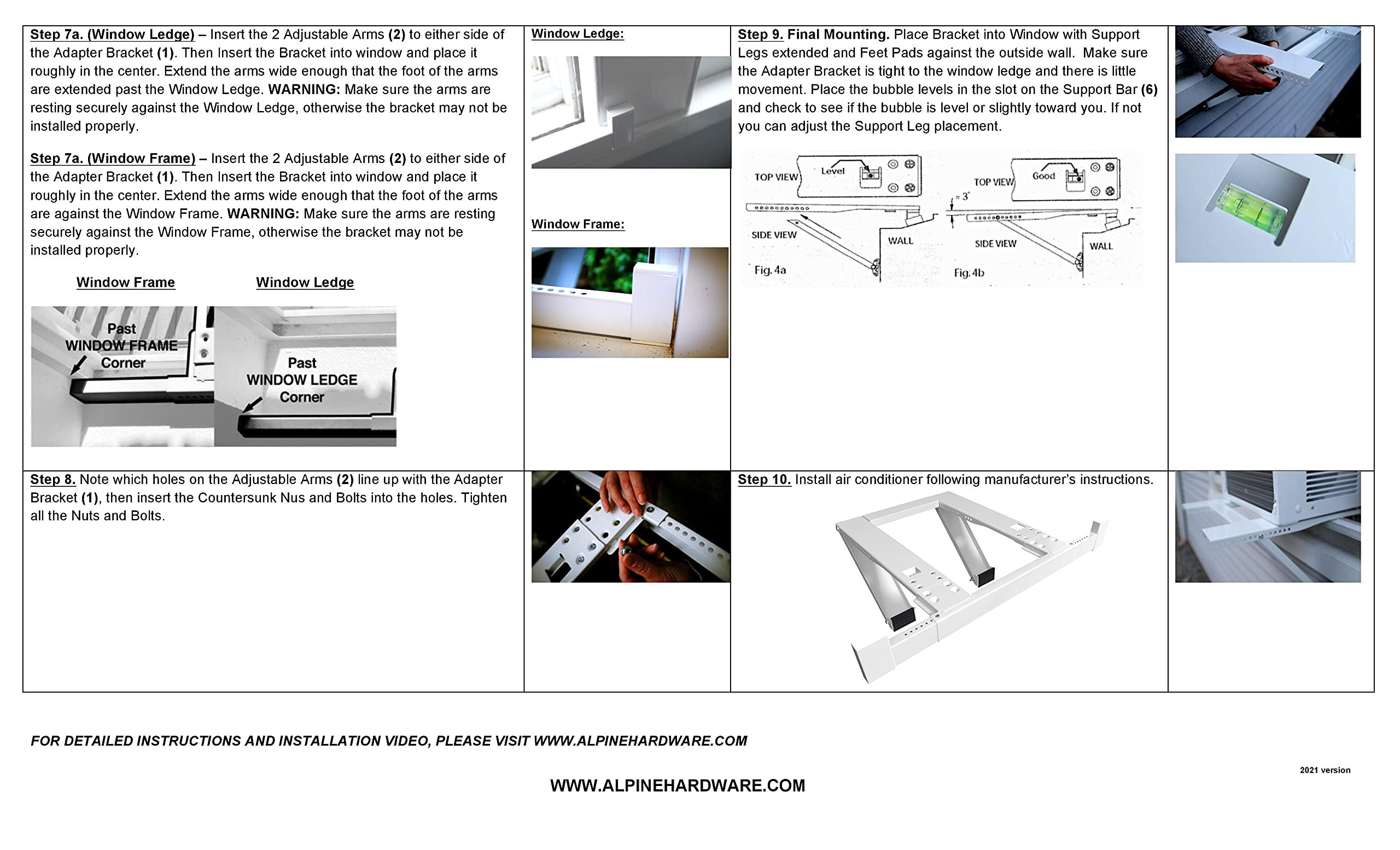 Alpine Hardware American Owned Drillless Drill-Less Window Air Conditioner & Heat Pump Bracket - Window AC Support - Supports Air Conditioners Well Over 200 lbs. - Patented Design No Drilling Model