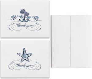 paisley starfish and palm trees beach and ocean themed folded thank you cards (24 cards and envelopes), for baby showers, weddings, bridal showers, and special events