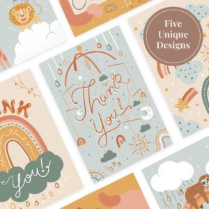 Rileys Baby Shower Thank You Cards Assortment, 50-Count | Hand-Illustrated 5 Designs, Baby Shower Thank You Cards with Envelopes, Thank You Cards Baby Shower Bulk Variety Pack (Nature)