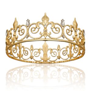 yanstar gold king crowns for men, metal royal prince crown and tiaras for birthday prom party hats costume