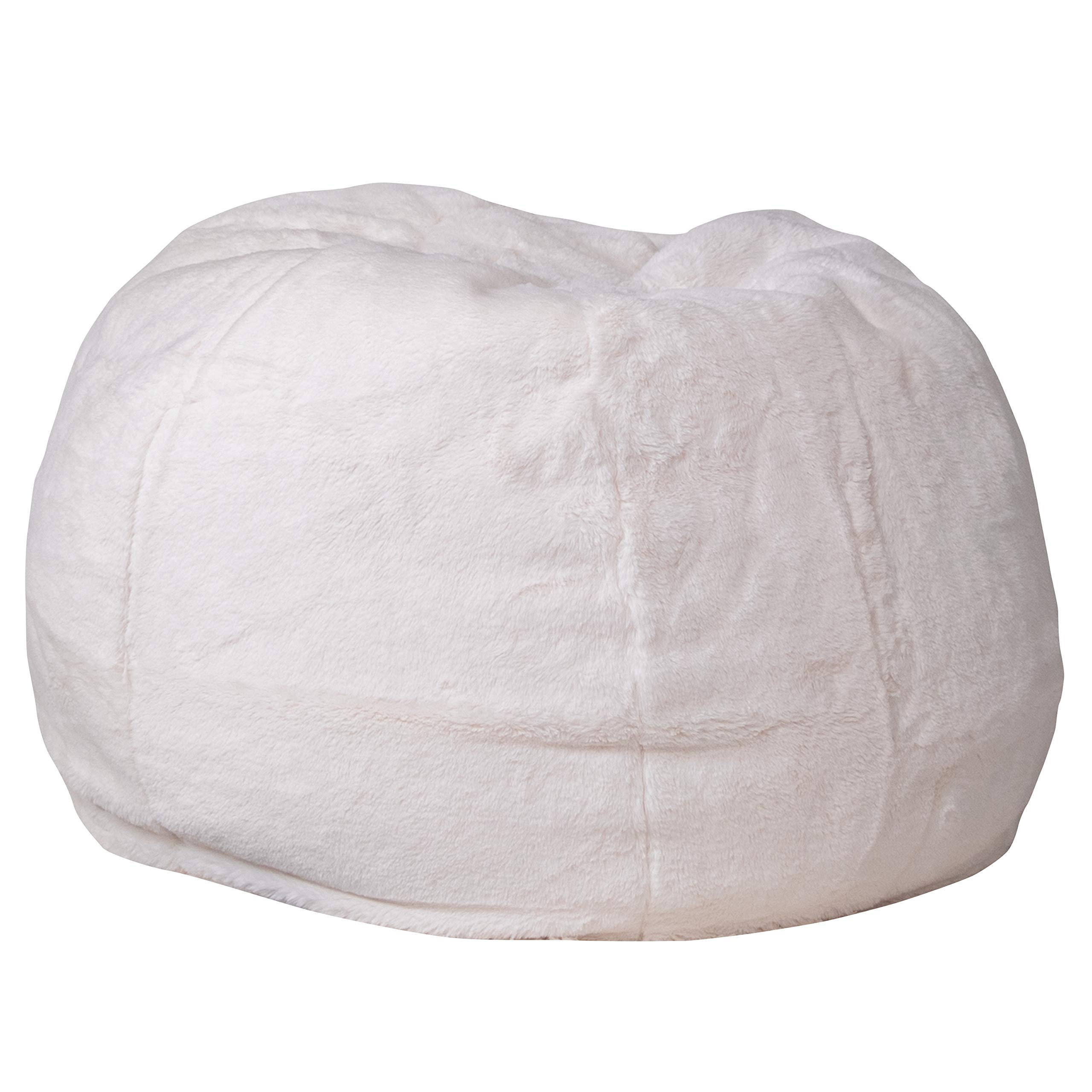 BizChair Small White Furry Bean Bag Chair for Kids and Teens