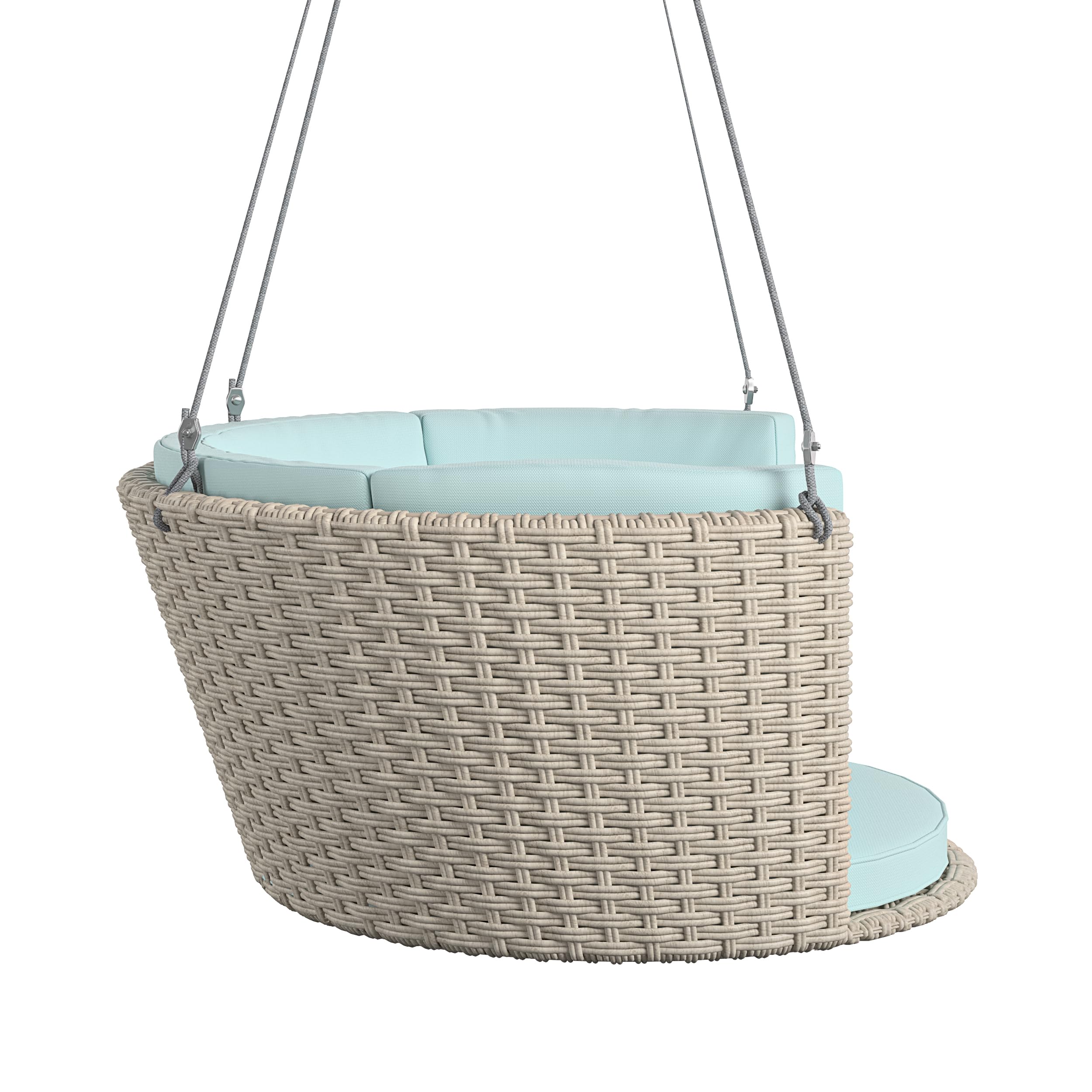 Novogratz Poolside Gossip Collection, Sally Patio Swing, Aqua Haze Cushions, Light Taupe Wicker