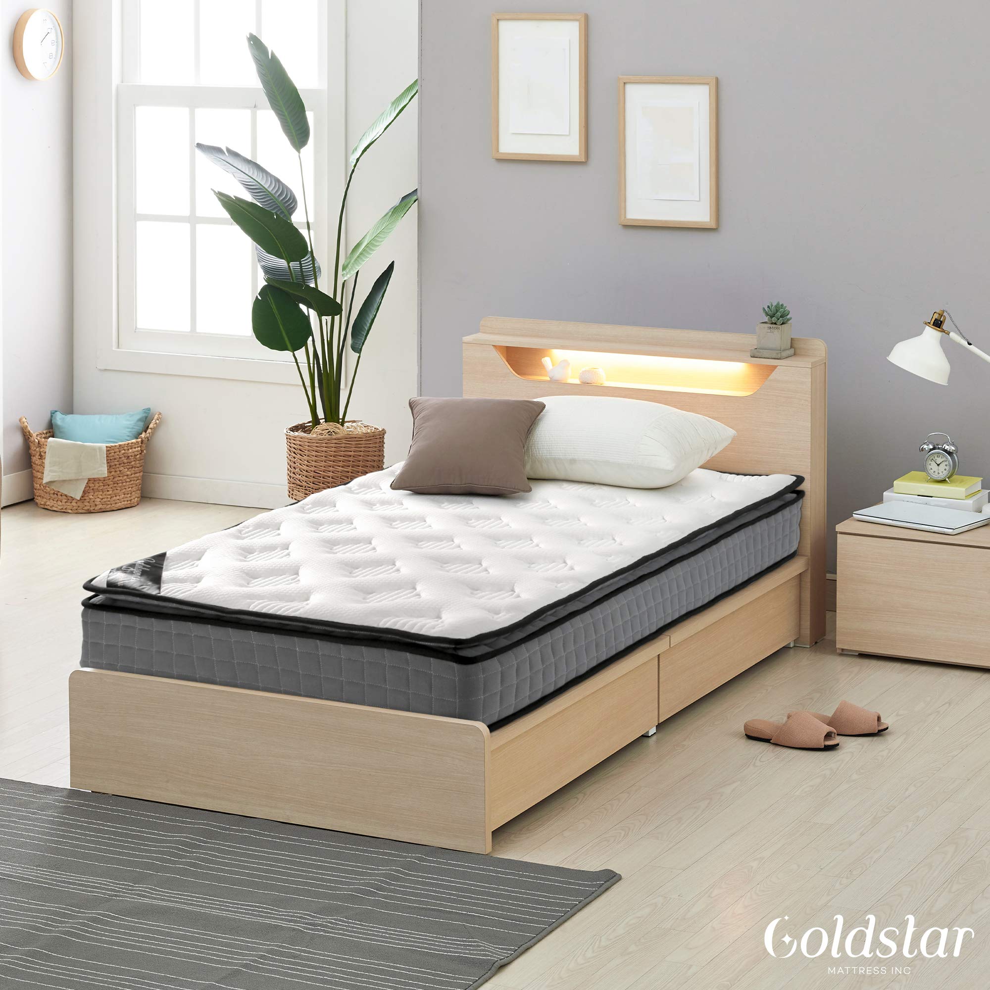 Goldstar 9 Inch Pillow Top Mattress -Pressure-Reducing Bed Foam Mattress with Memory and Eco Cell Foam Layers - Firm Pillowtop Mattress with Pocket Coil Springs to Isolate Motion and Avoid Sagging