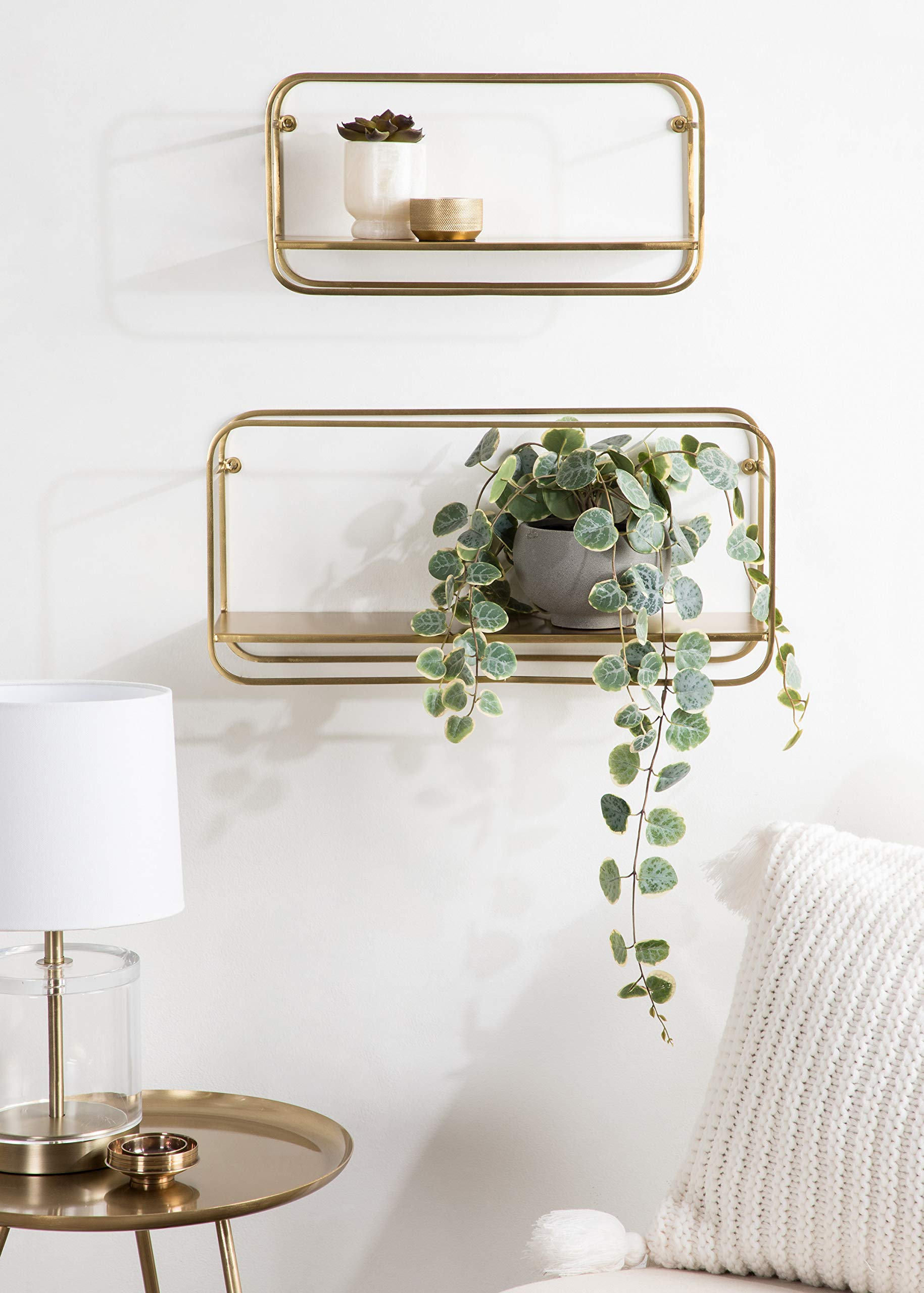 Kate and Laurel Emerline Midcentury Shelf Set, Set of 2, Gold, Decorative Modern Shelves for Storage and Display