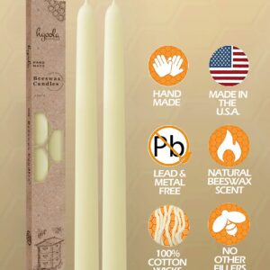 Hyoola 16" Beeswax Taper Candles - 16 Hour Burn Time - White Beeswax Candles - 2 Pack