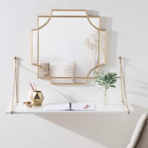 Kate and Laurel Vista Modern Wall Mounted Desk, 38 x 14 x 16, White and Gold, Glam Hanging Desk for Office and School