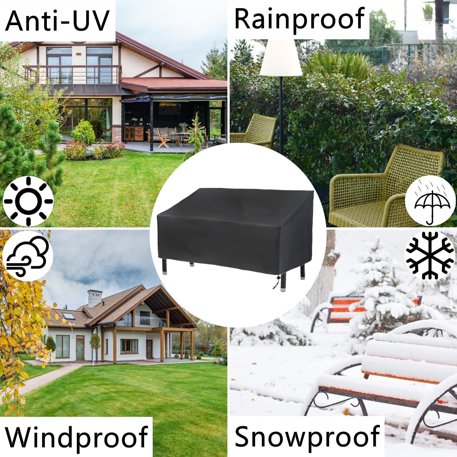 Outdoor Loveseat Sofa Cover 3 Seater Waterproof Patio Bench Cover 64" L x 26" W x 35" H, Black