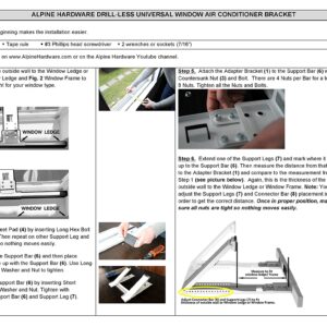 Alpine Hardware American Owned Drillless Drill-Less Window Air Conditioner & Heat Pump Bracket - Window AC Support - Supports Air Conditioners Well Over 200 lbs. - Patented Design No Drilling Model