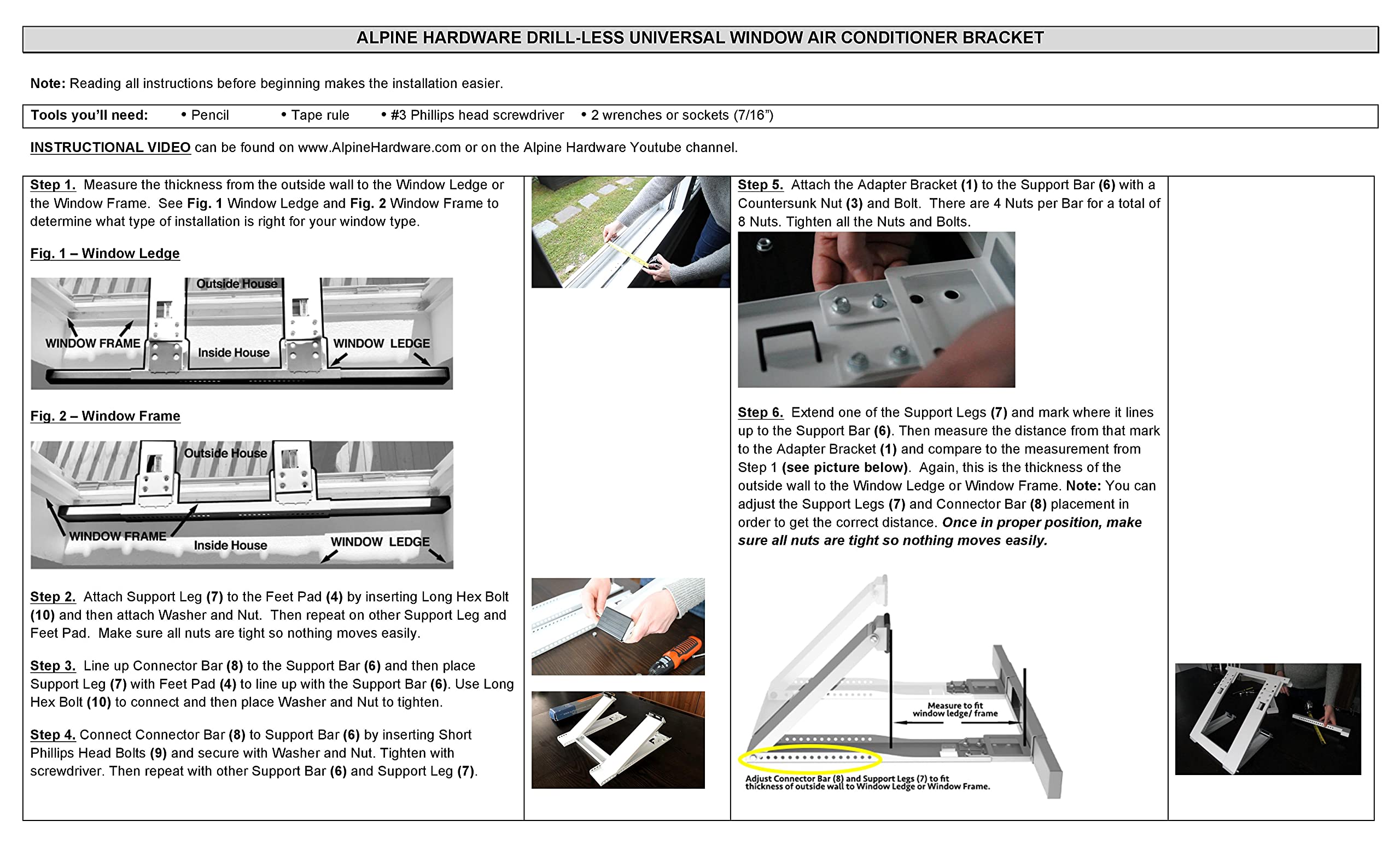 Alpine Hardware American Owned Drillless Drill-Less Window Air Conditioner & Heat Pump Bracket - Window AC Support - Supports Air Conditioners Well Over 200 lbs. - Patented Design No Drilling Model