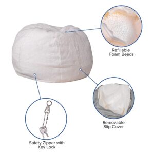 BizChair Small White Furry Bean Bag Chair for Kids and Teens