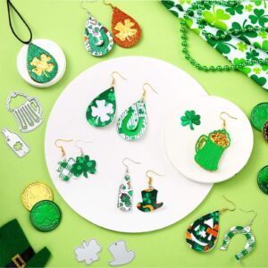 Weewooday 22 Pieces St. Patrick's Day Faux Leather Sheets and Earring Cutting Dies Shamrock Teardrop Hat Earring Die Cutting Glitter Leather Fabric for St. Patrick's Day DIY Earrings Hair Bow Craft