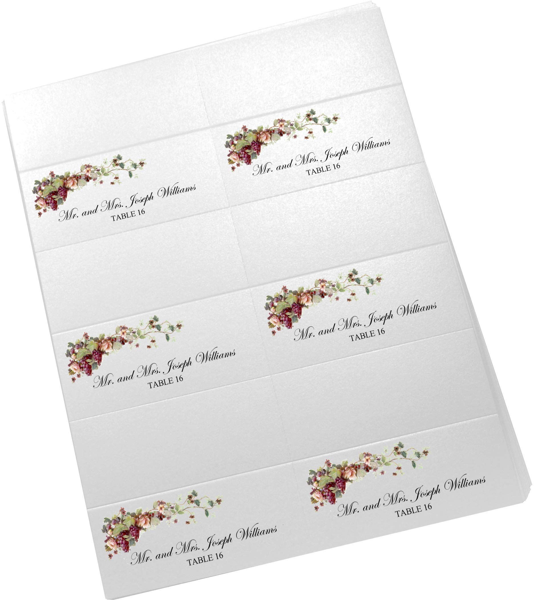 Grapes and Peach Roses Swag Printable Place Cards, Set of 60 (10 Sheets), Laser & Inkjet Printers - Wedding, Party, Dinner, and Special Events - Made in the USA