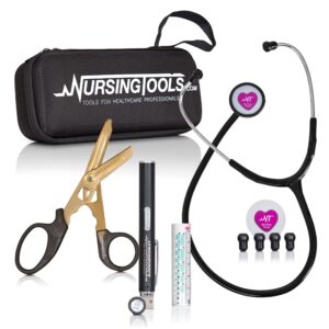 nursing tools 5 in 1 nurse kit - trauma shears, dual beam pen light, caliper & stethoscope for nurses, students, practitioners & medical professionals