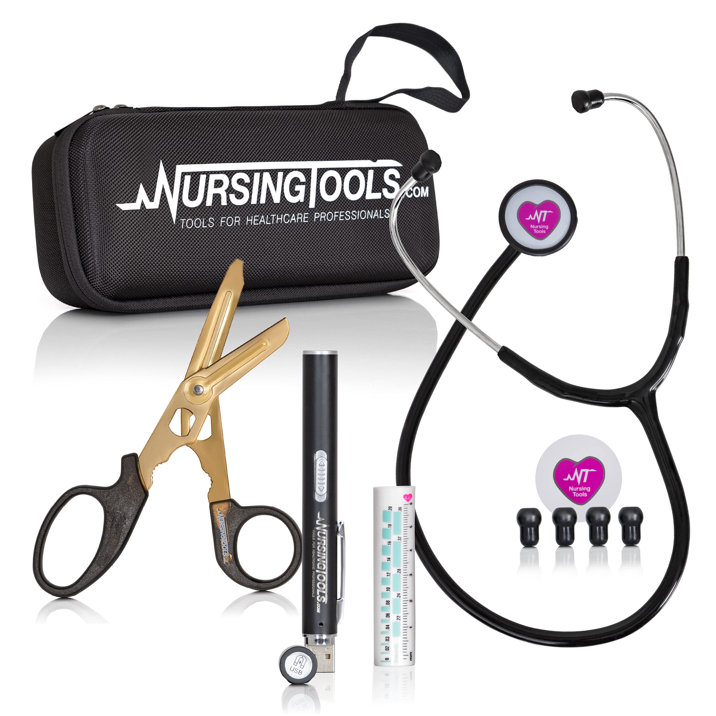 Nursing Tools 5 in 1 Nurse Kit - Trauma Shears, Dual Beam Pen Light, Caliper & Stethoscope for Nurses, Students, Practitioners & Medical Professionals