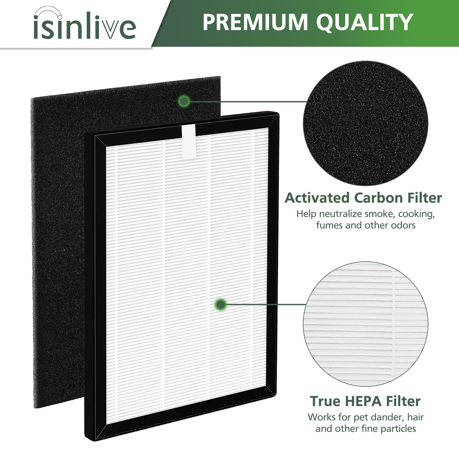 isinlive ProHEPA 9000 True HEPA Replacement Filters Compatible with VEVA ProHEPA 9000 Air Pur ifiers, 2 Pack Premium True HEPA Filters + 8 Pack Activated Carbon Filters