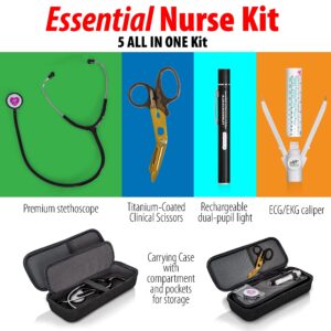 Nursing Tools 5 in 1 Nurse Kit - Trauma Shears, Dual Beam Pen Light, Caliper & Stethoscope for Nurses, Students, Practitioners & Medical Professionals