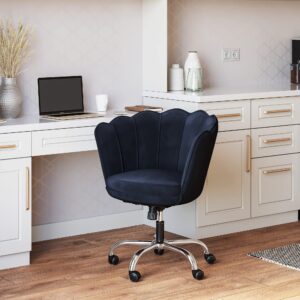 BELLEZE Upholstered Velvet Seashell Accent Chair, Rolling Swivel Office Vanity Unique Cute Decorative, Armless Stylish Comfy, Adjustable Height - Kaylee (Black)