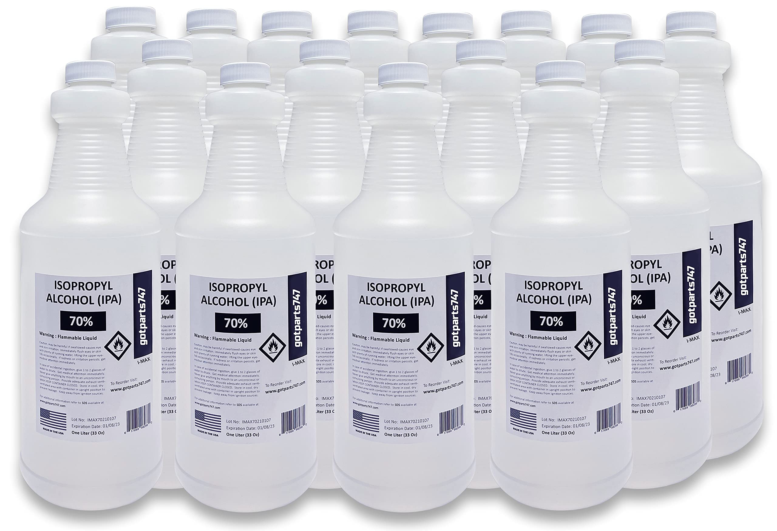 Isopropyl Alcohol 70% - 16 x 1000 ml (More Than 4 Gallons) USP Grade IPA 70 Percent - Made in The USA