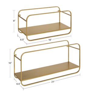 Kate and Laurel Emerline Midcentury Shelf Set, Set of 2, Gold, Decorative Modern Shelves for Storage and Display