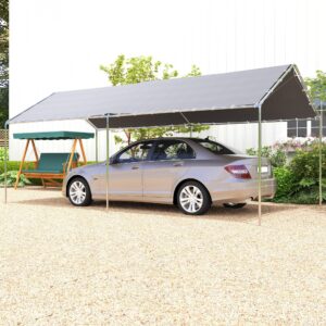 Outsunny 10'x20' Carport Heavy Duty Galvanized Car Canopy with Included Anchor Kit, 3 Reinforced Steel Cables, Grey