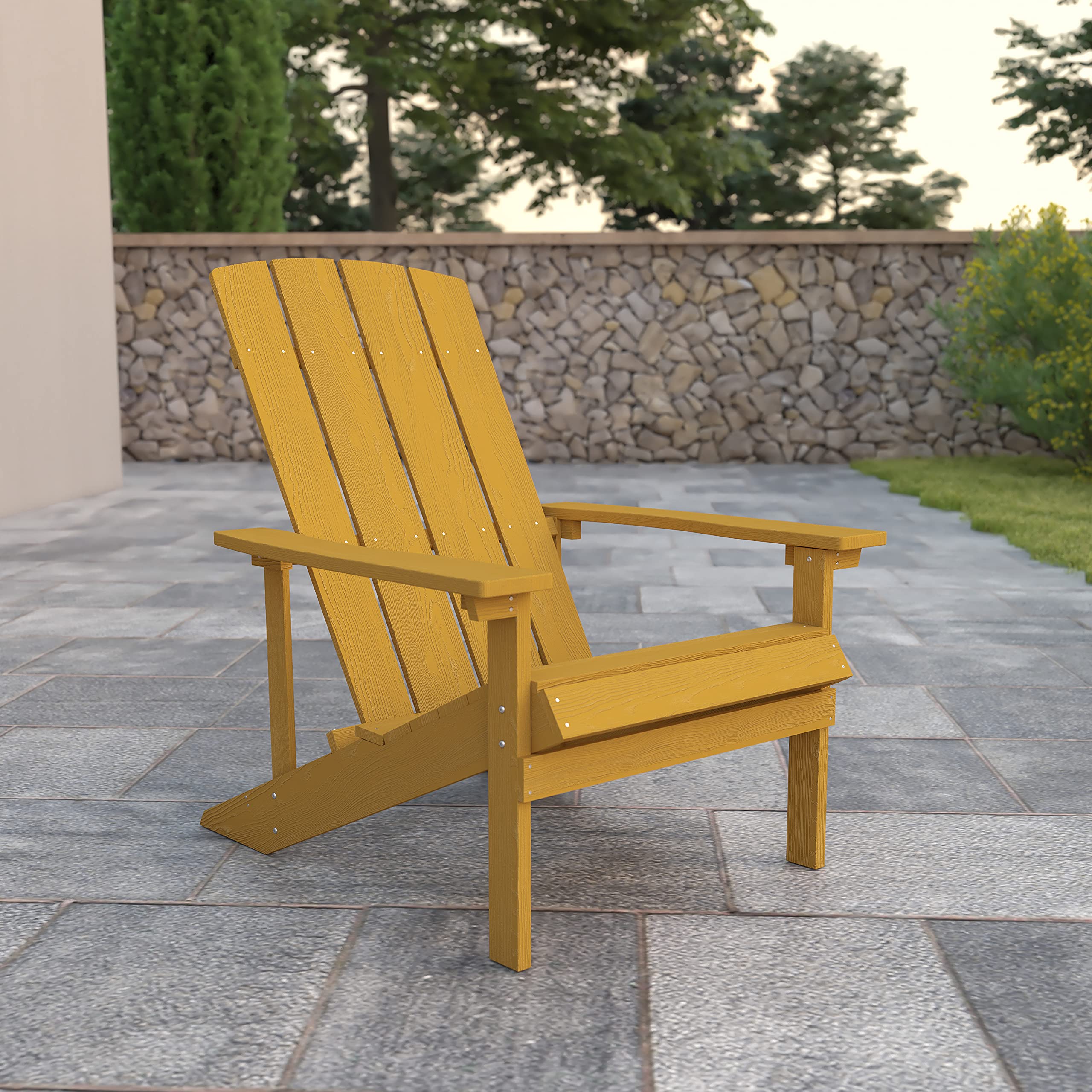 BizChair Commercial Poly Resin Adirondack Chair - Yellow - All-Weather - Indoor/Outdoor