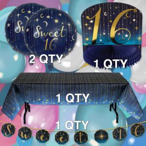 Havercamp Sweet 16 Birthday Party Decoration Collection; Stars, Moons and Gold “Bling” over an Ombre’ Night Background.